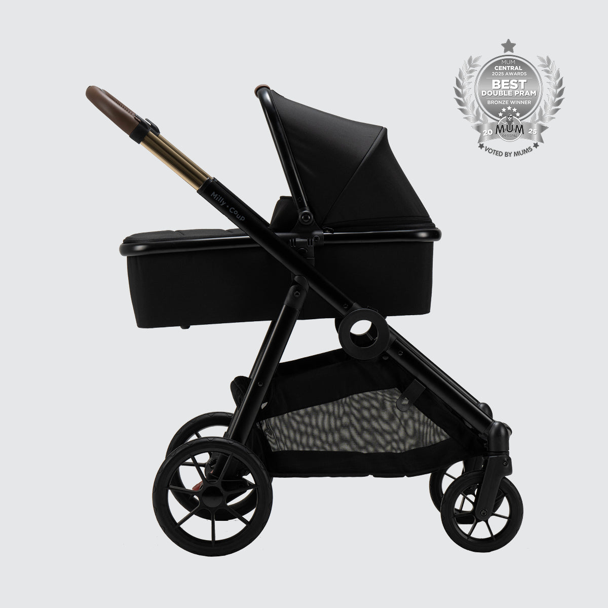 Leo Single to Double Pram | Black + Gold – millyandcoup